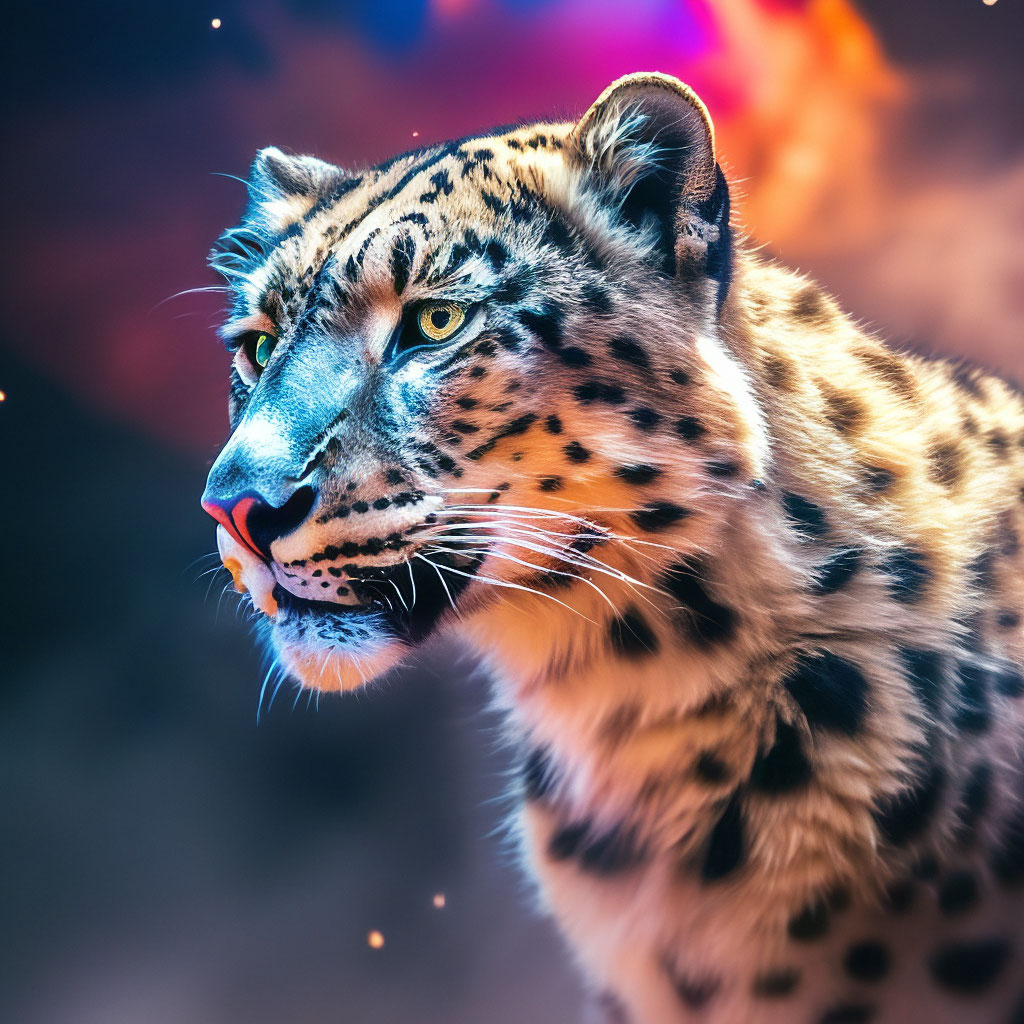 "A beautiful lunar , gentle leopard, looking to the right, bright ...
