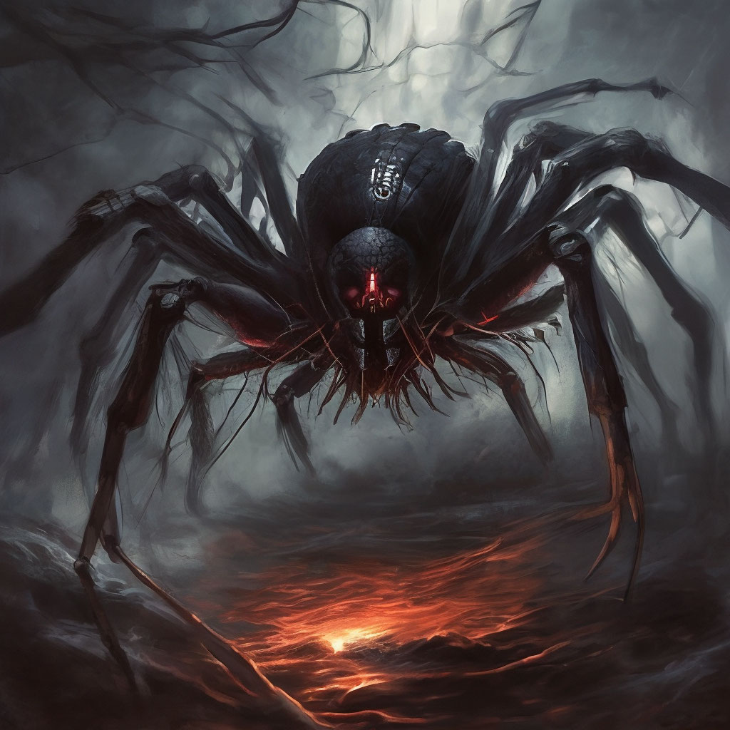 "Evil, cruel, furious, chaos, darkness, gloom, spider" — image created ...