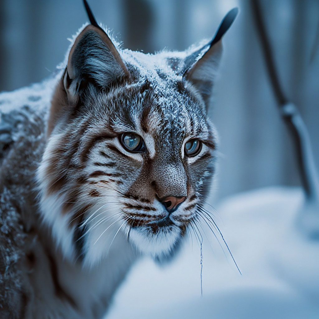 "Lynx, real photo, cinematic. The background is a snowy forest. Close ...