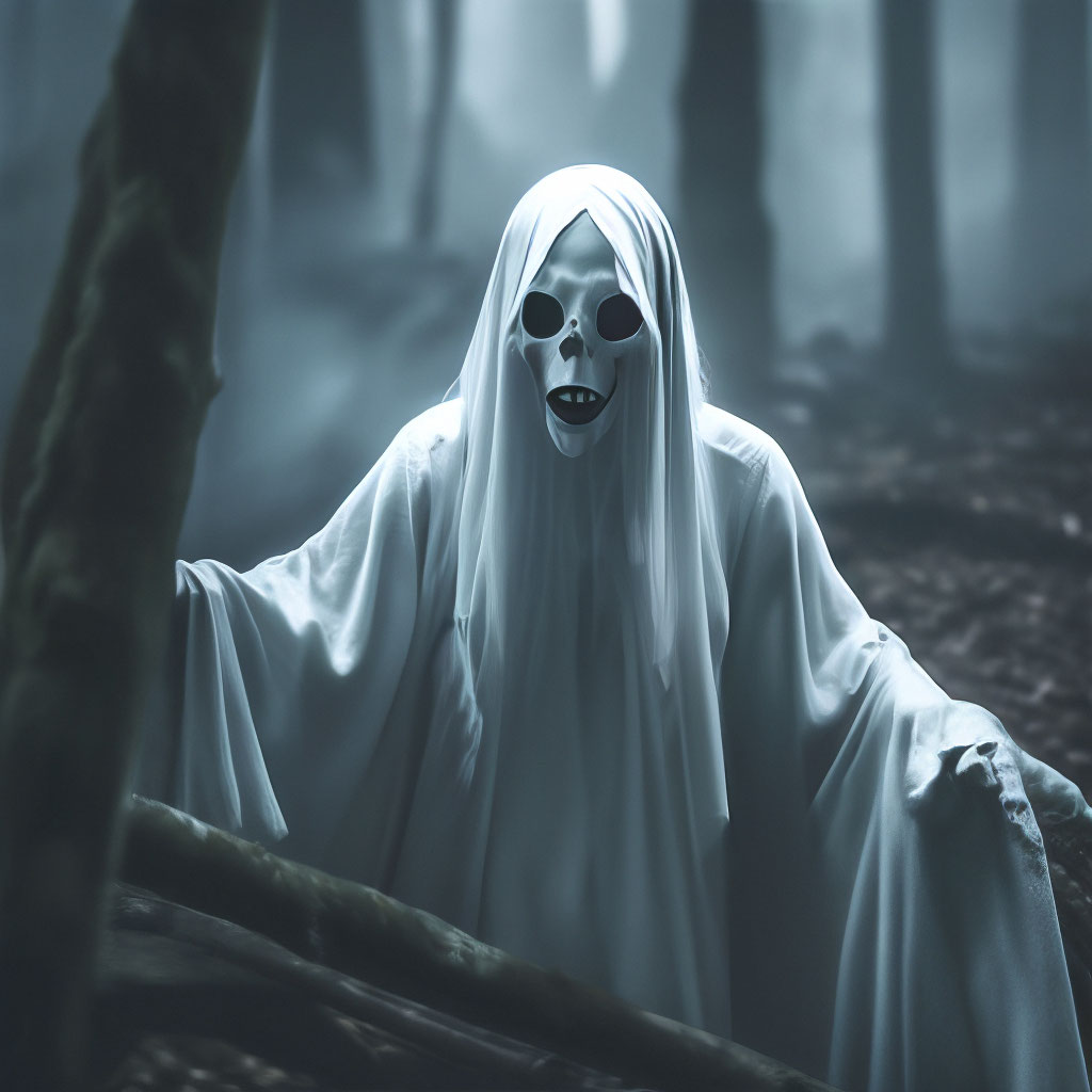 "Ghost in the forest horror. a frightening grimace of horror" — image ...