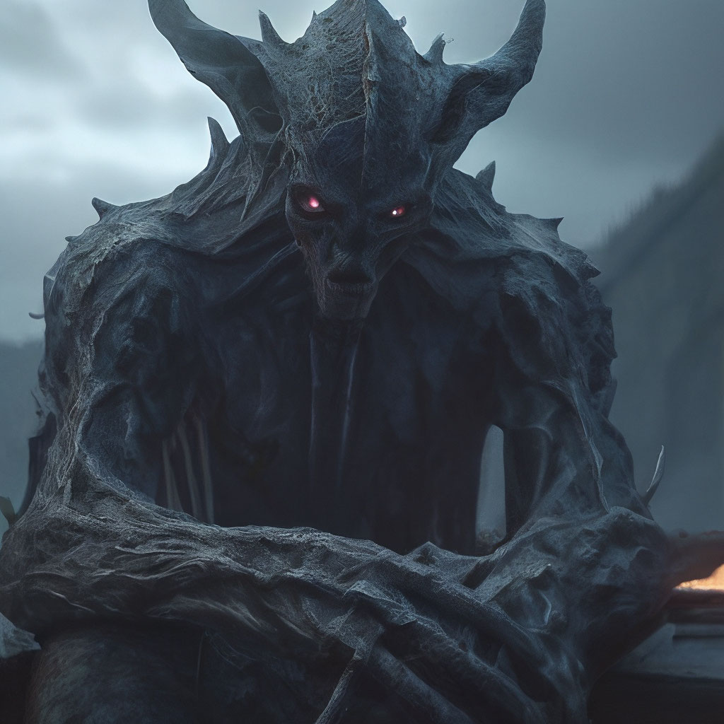 "Sad demonic creature,horror, fear, phobia,catachrome, darkness ...