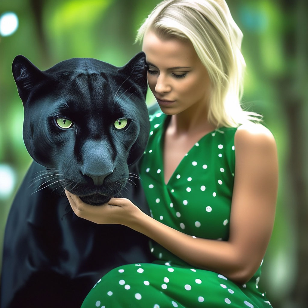 "A gorgeous gentle mysterious blonde woman, with a green sundress with ...