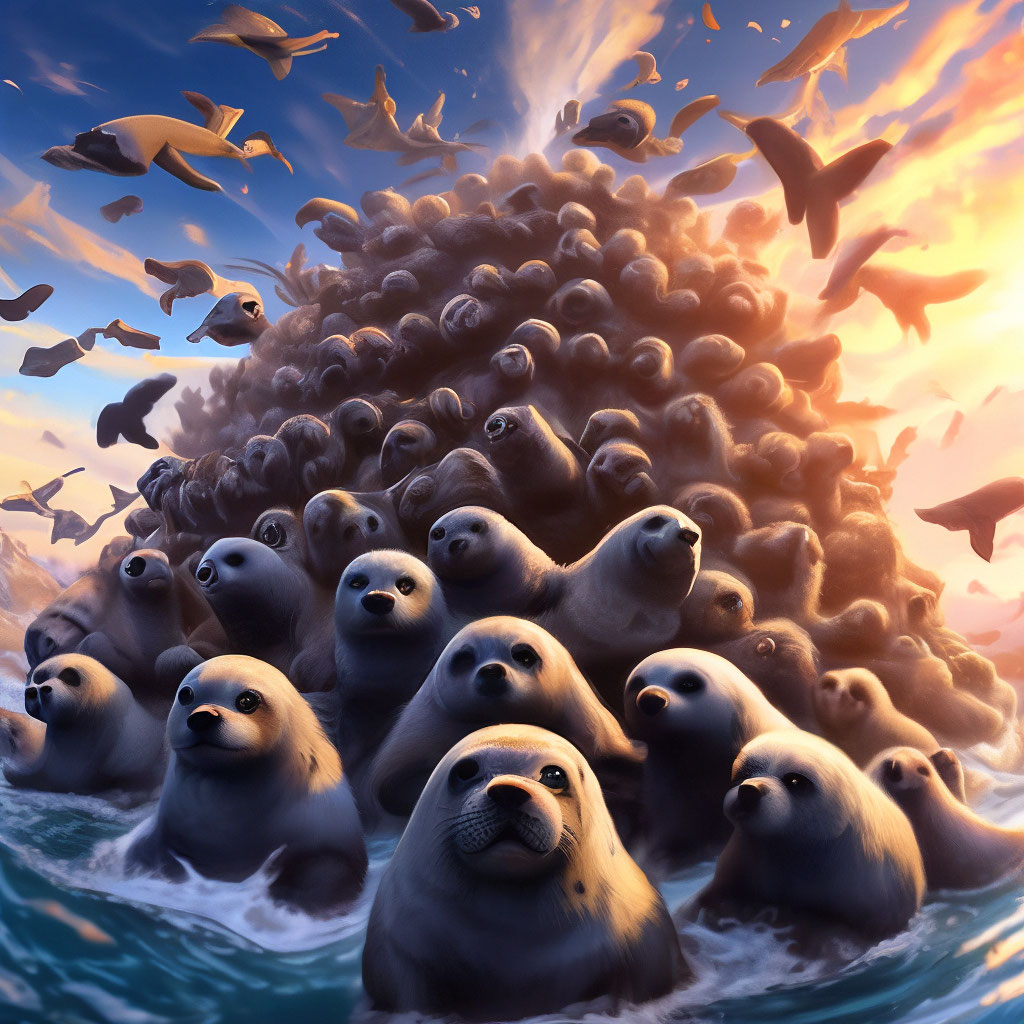 "An explosion of furry seals!" — image created in Shedevrum