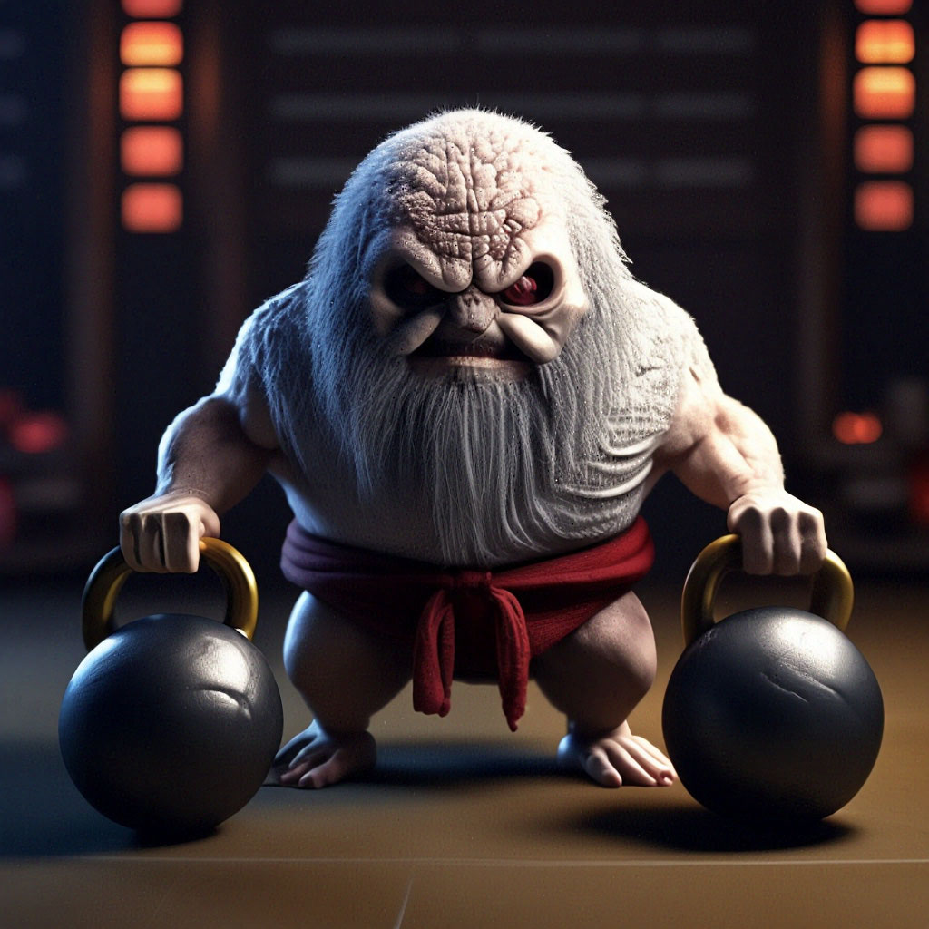 "Onigiri Japanese evil spirit they are holding kettlebells in their ...