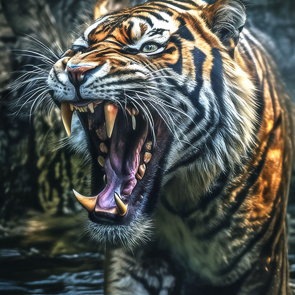 "Professional photography, saber-toothed ancient tiger... panorama ...