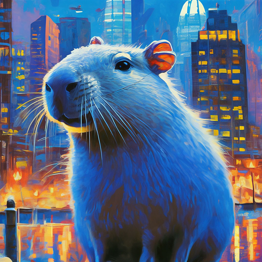 "Blue Capybara in the city" — image created in Shedevrum