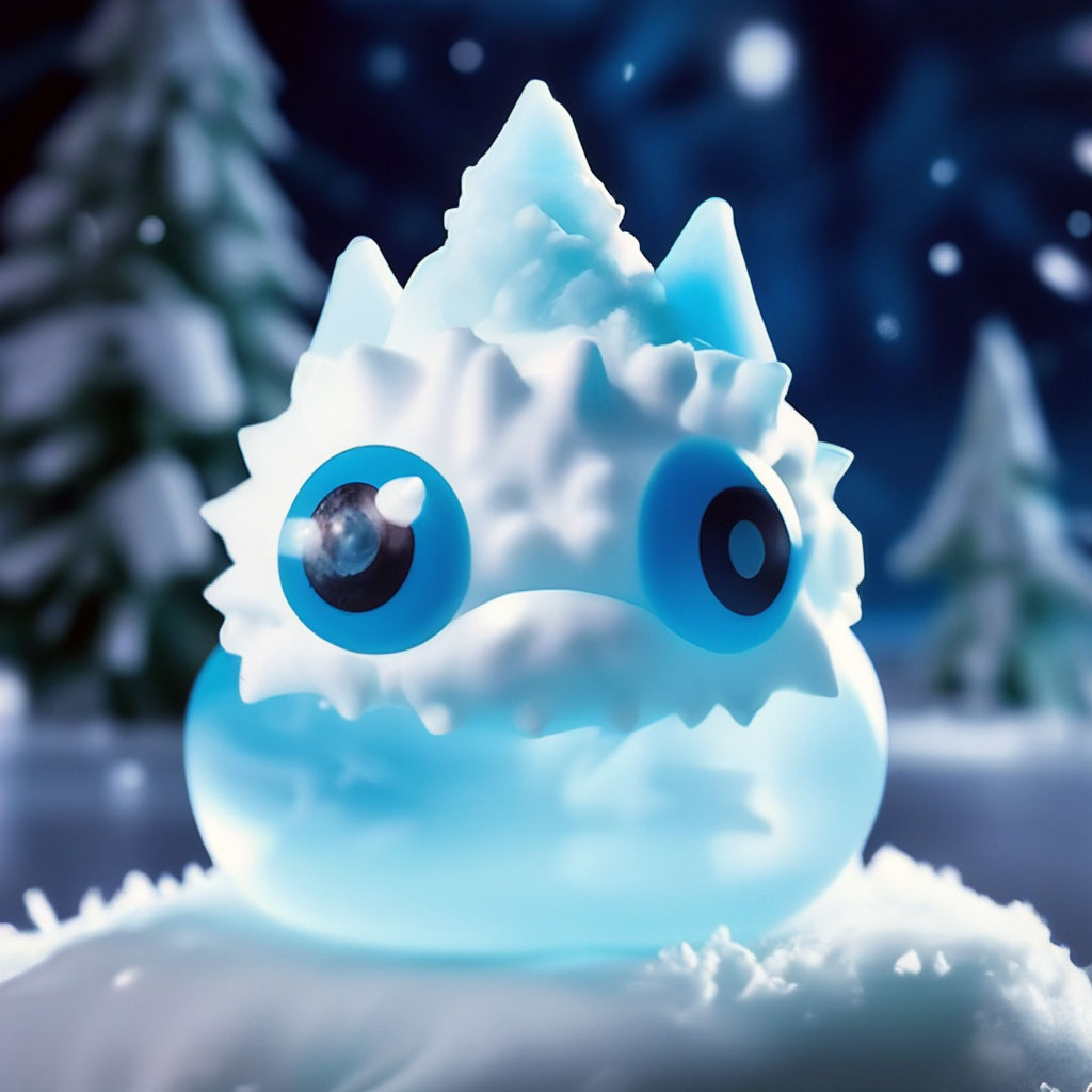 "Cryo slime from Genshin Impact snowy ice bouncy round slime with eyes ...