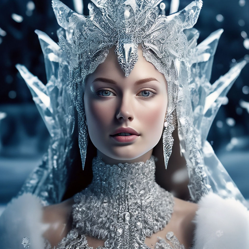 "Snow queen made of ice and crystal, hyperdetalization of the face ...