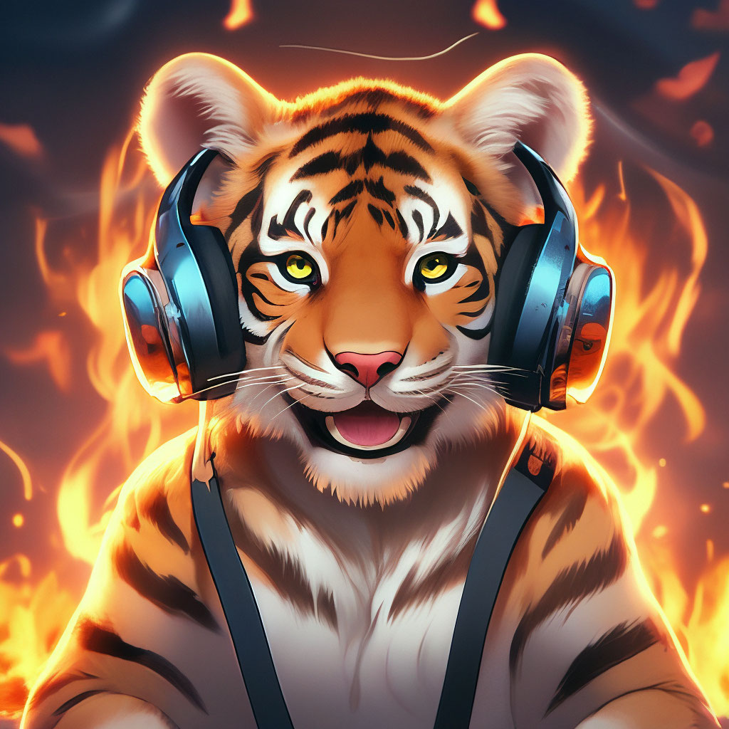 "A tiger with headphones listening to music, DJ style on fire, a very ...