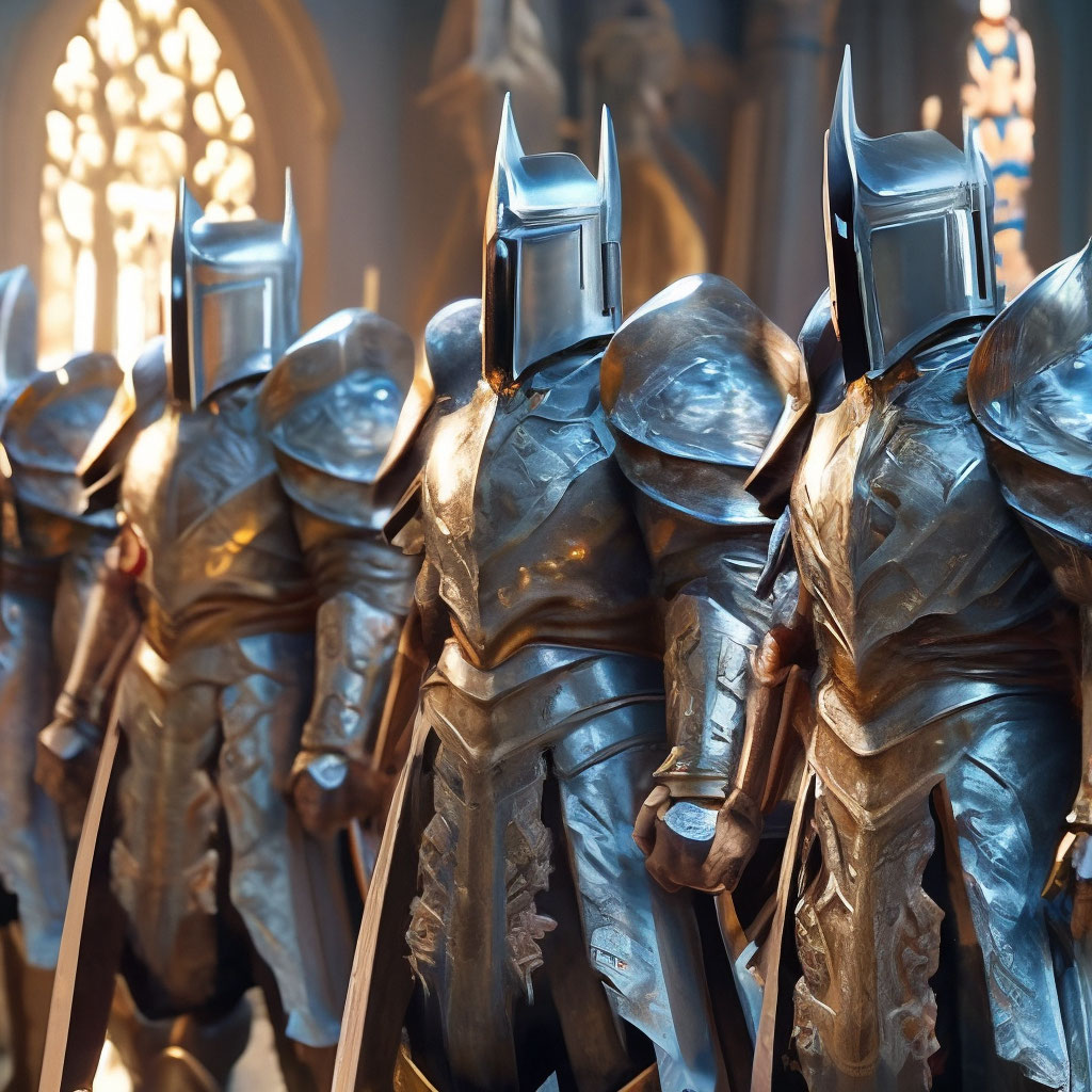 "Immortal Guard, knights and warriors, realistic, 4K, high resolution, high detail, bright ...