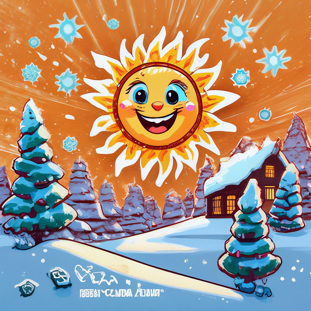 "🐾 Digital image depicting a cute, fluffy and cheerful winter morning ...