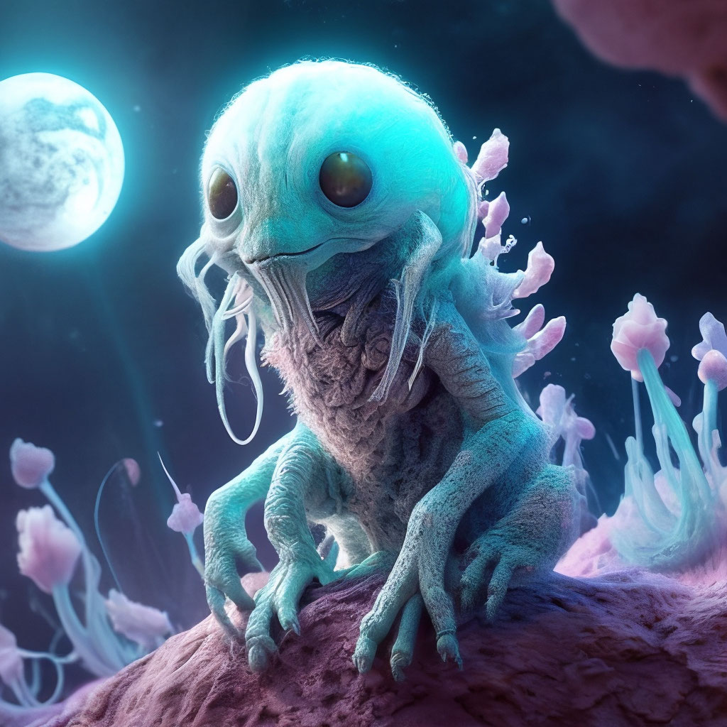 "Hypermoon.mummy Troll - fluffy alien beast of opal color sitting on ...