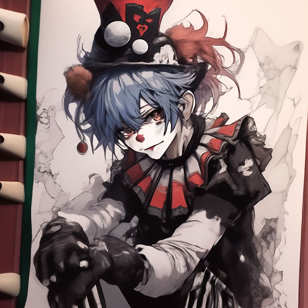 "Goth clown. concept art. anime. on a piece of paper in a sketch book ...