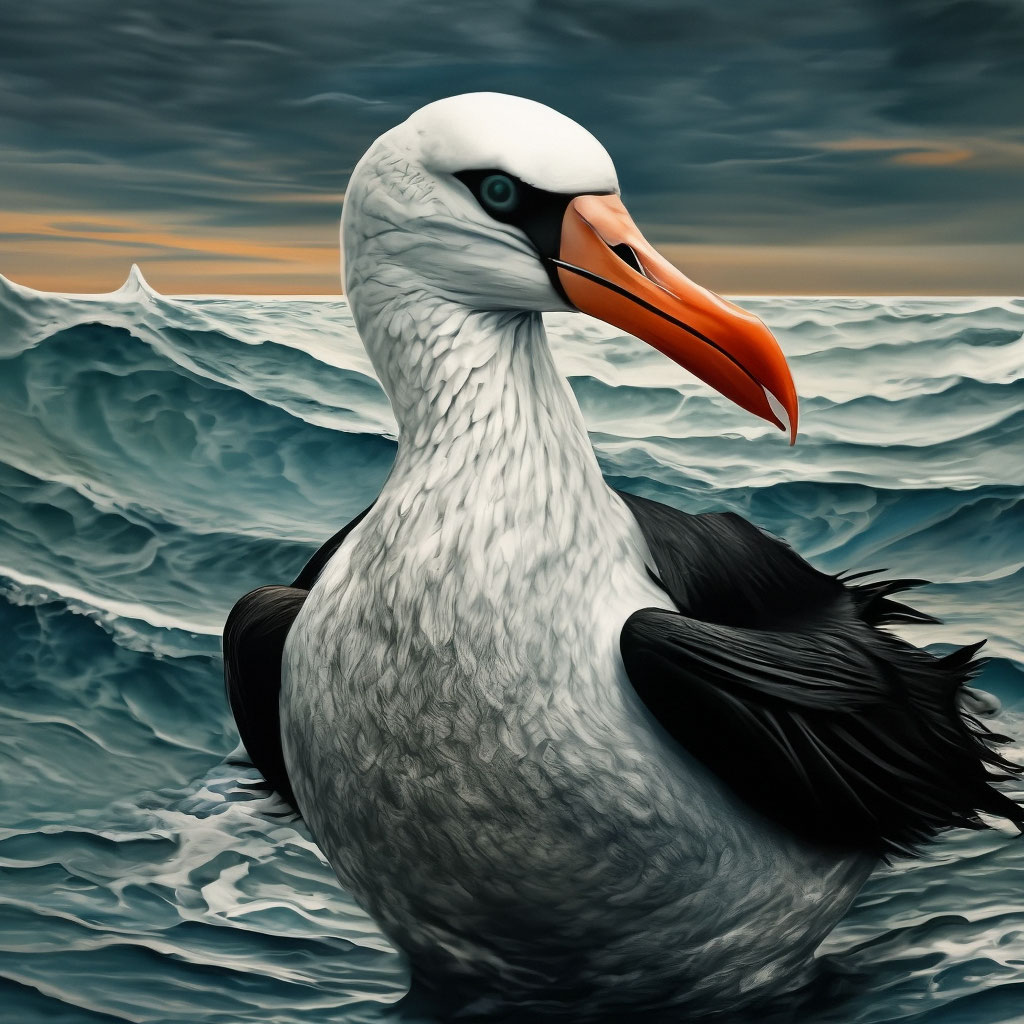 "Scary albatross,ink drawing clear contours,subtle drawing,grotesque ...
