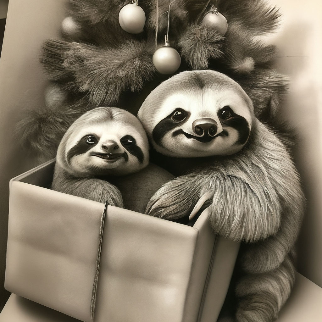 "Sloth and panda are packed as a gift under the Christmas tree ...