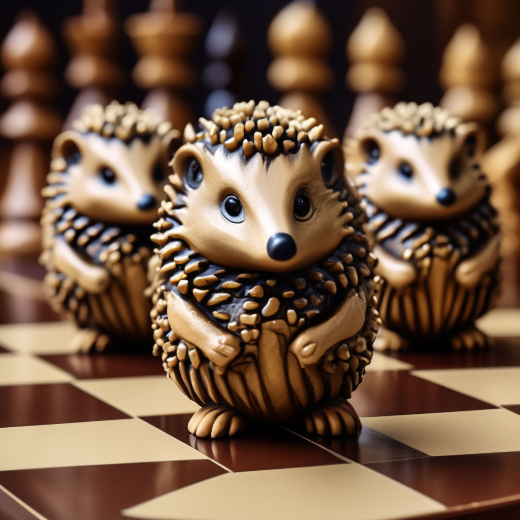 "Hedgehog chess pieces" — image created in Shedevrum