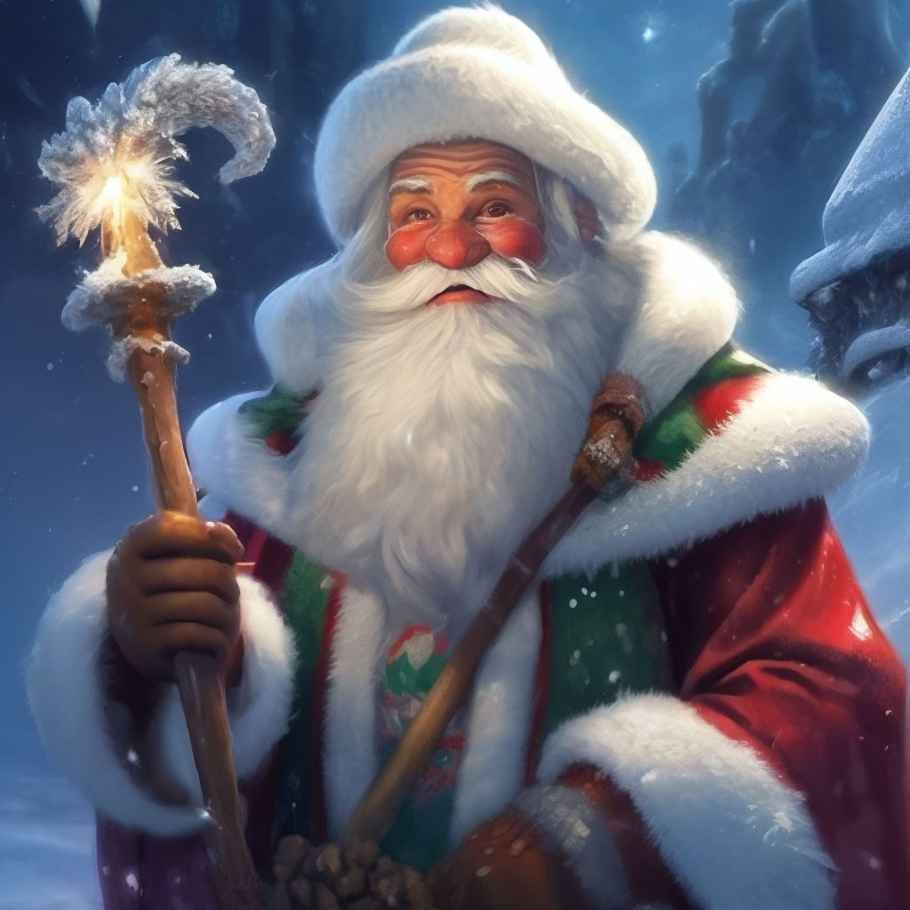 "Portrait of Santa Claus from the movie "Morozko" with a freezing staff ...