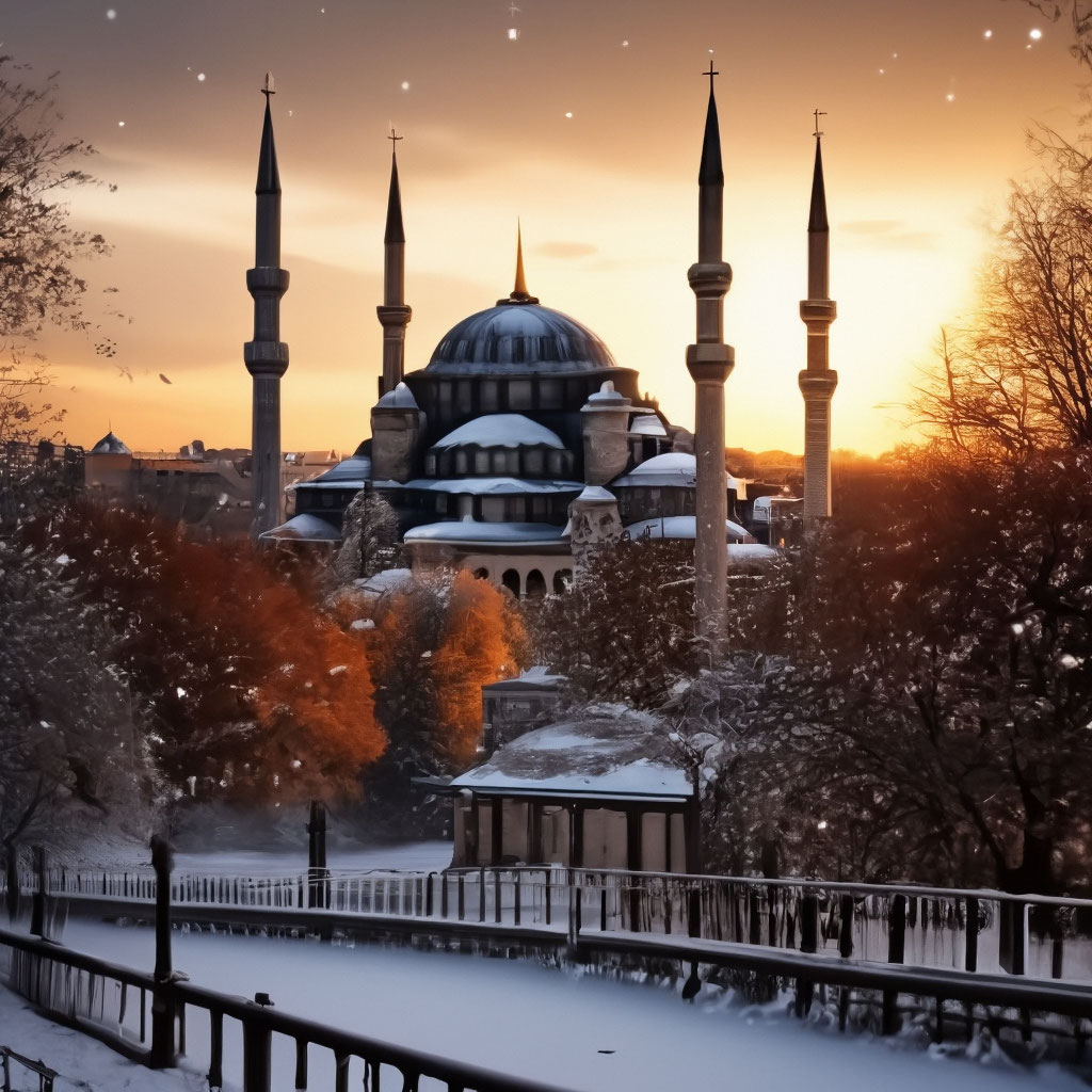 "The first snowfall of the season fell in Istanbul" — image created in ...