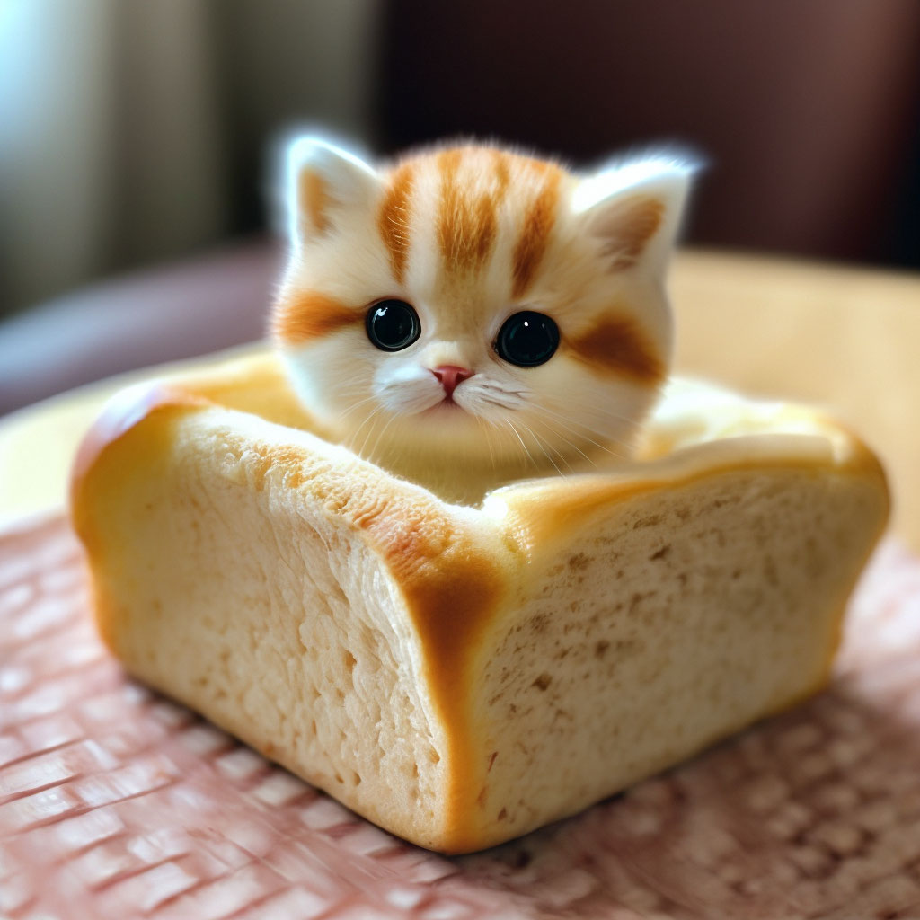 "A small fluffy mini cat of bread" — image created in Shedevrum