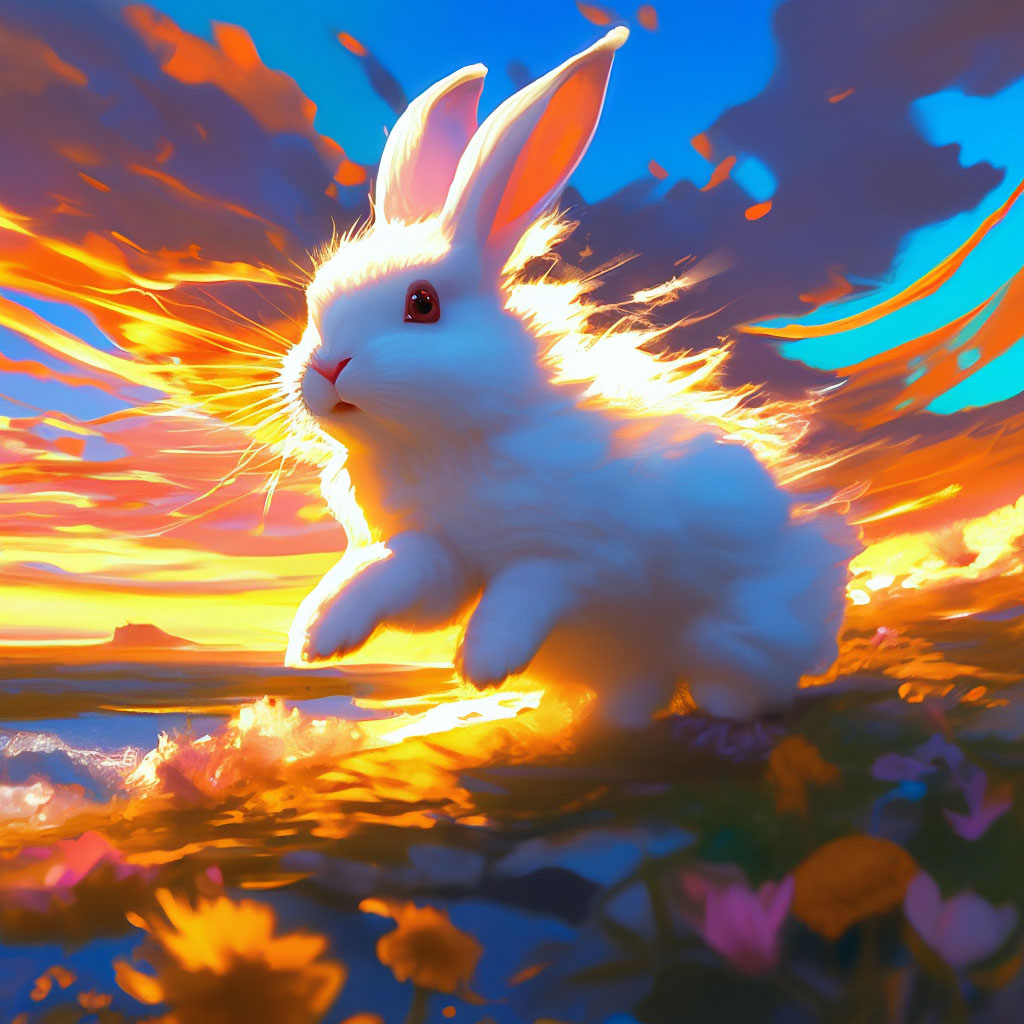 "White Fluffy Rabbit Escapes, Fantasy Art, Magical Creatures ...
