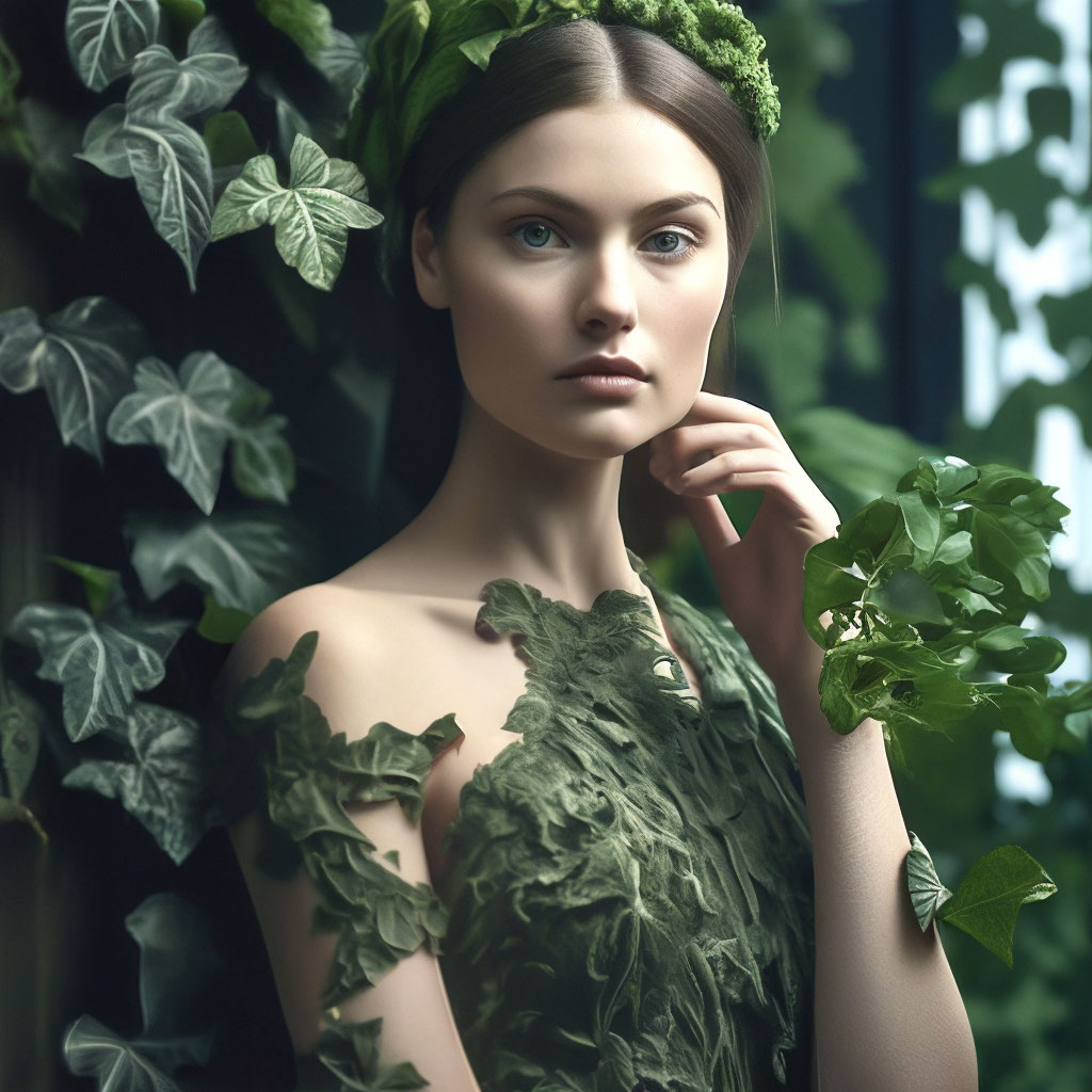 "Series "Plants" 32k, beautiful girl, couture, model pose, fashion ...