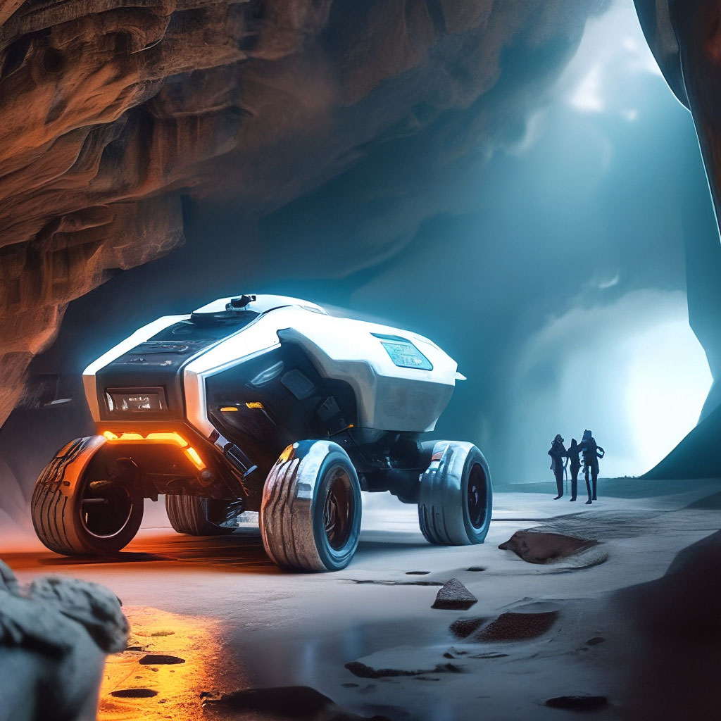 "The latest generation. SF. cyber rover in a cave. realism. photo ...