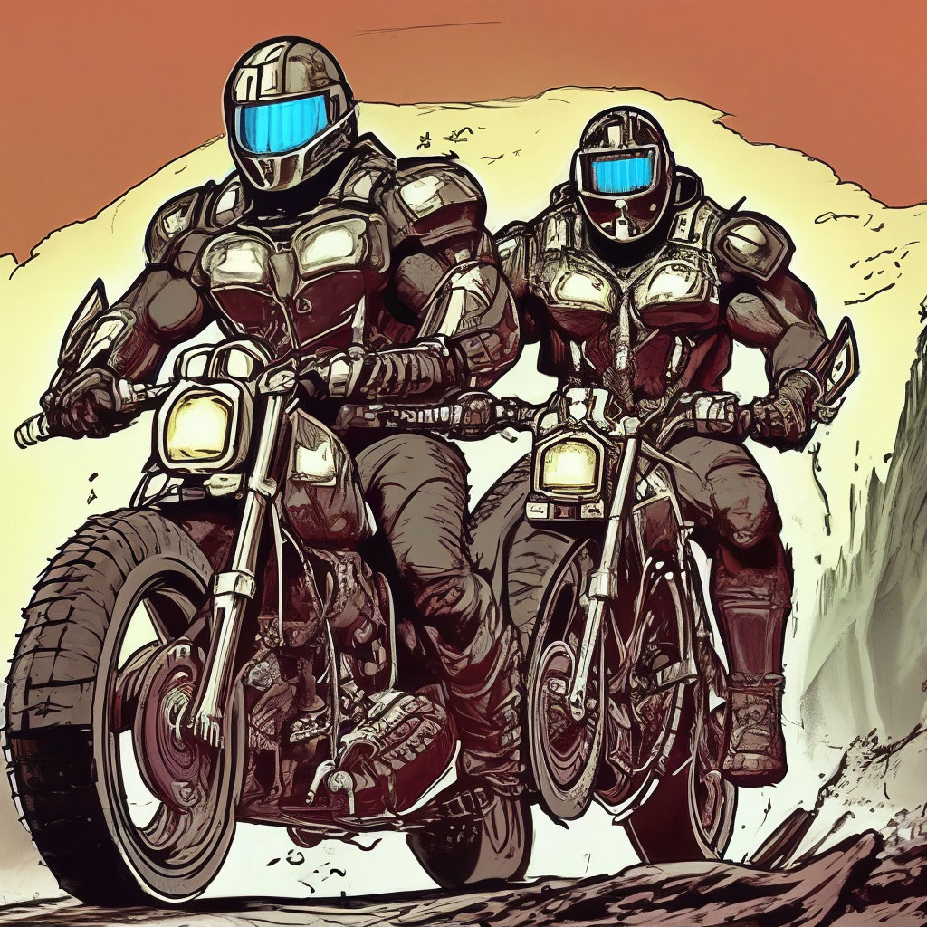 "Predators two muscular mighty bodybuilders in armor shiny and Shining ...