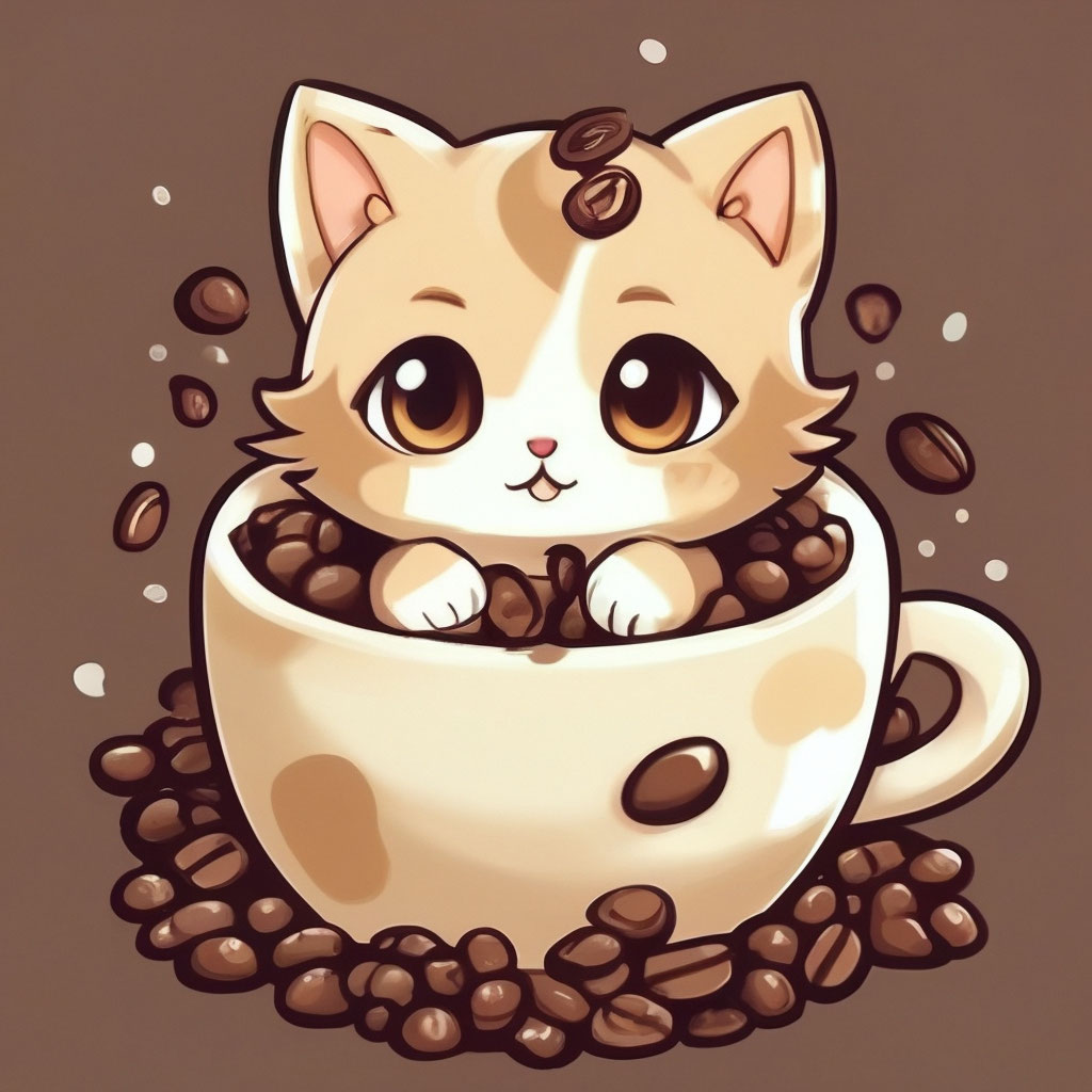 "Cat, coffee cat, sitting in a cup of coffee, tenderness, beige coat ...
