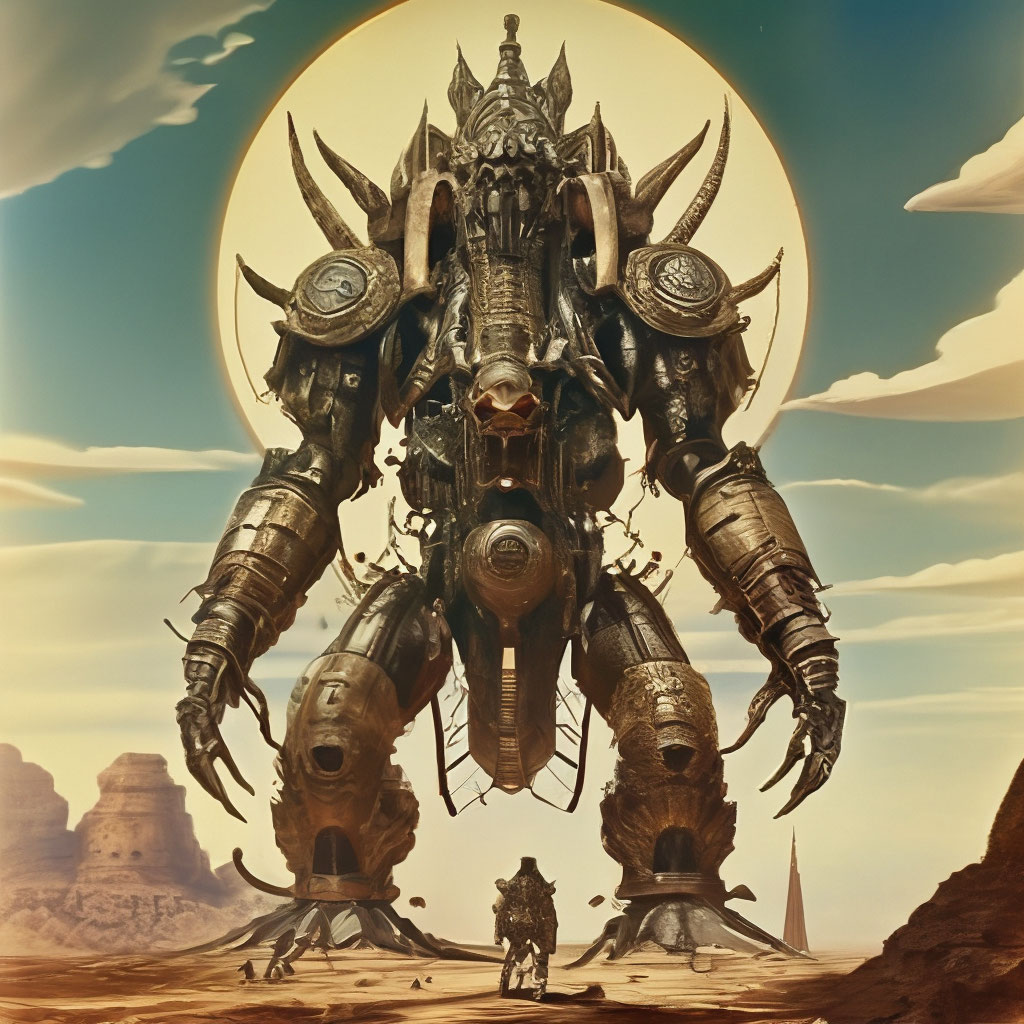 "Ancient mechanical monster fantasy maximum detail" — image created in ...