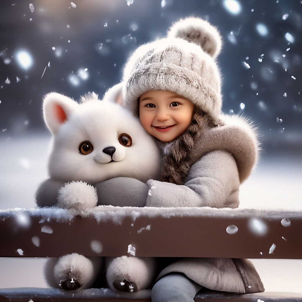 "A very cute fluffy creature with big ears on a bench hugs another ...