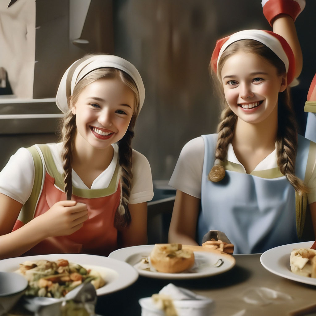 "Ussr 1976. happy plasterer girls have lunch+detailed drawing ...