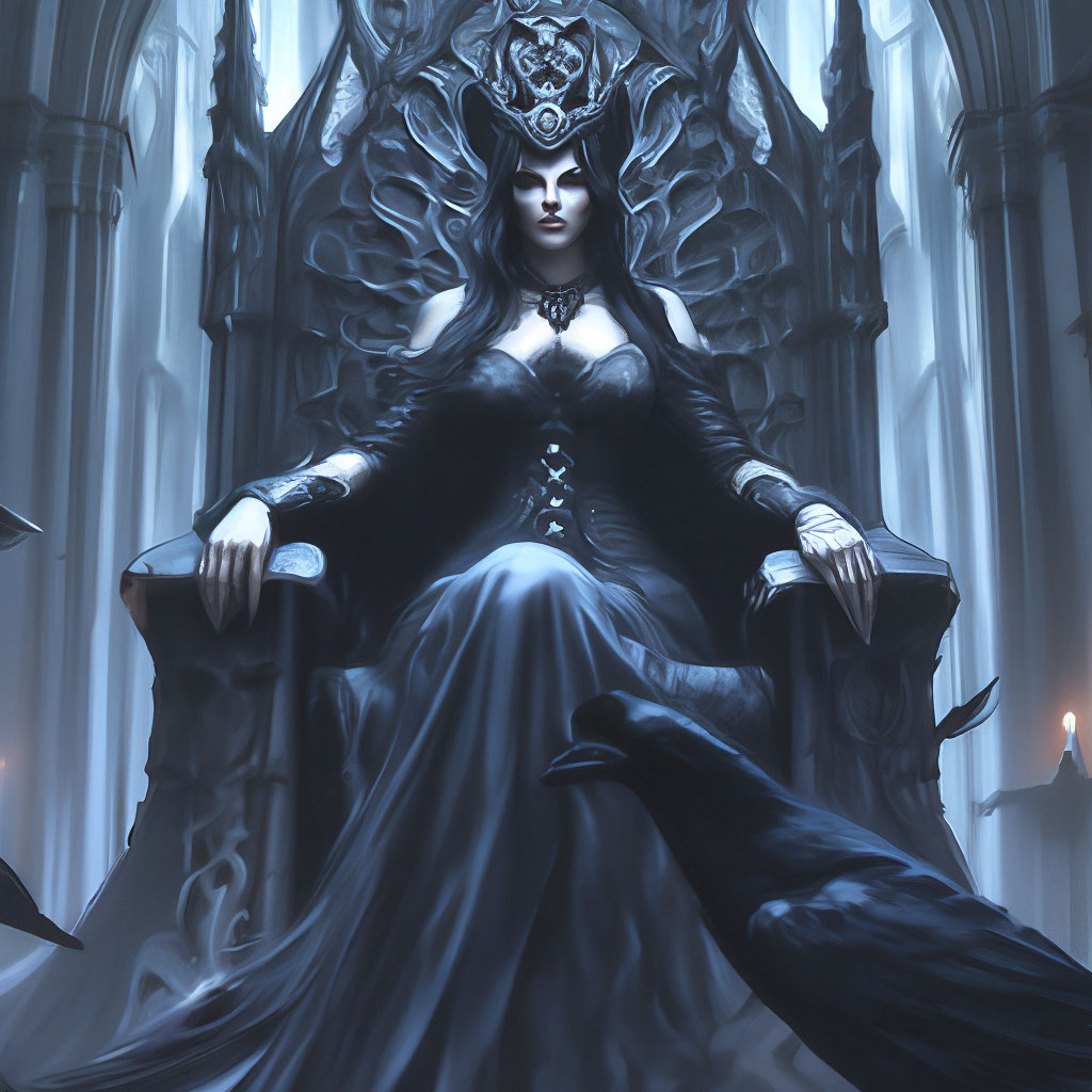 "The raven queen on the throne, gothic, gloomy," — image created in ...