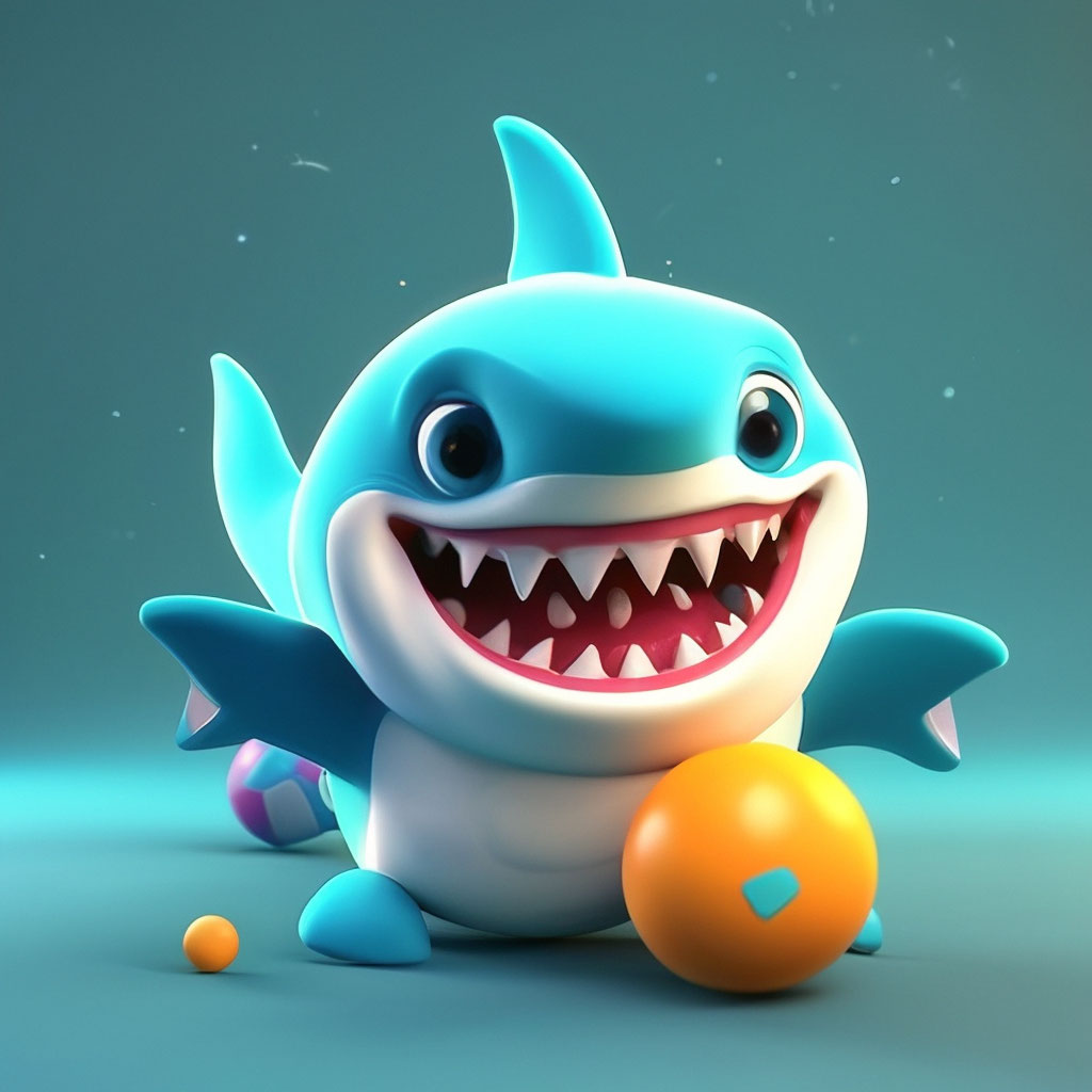 "Shark joy Cute 3D cartoon fluffy shark with big eyes playing balls ...