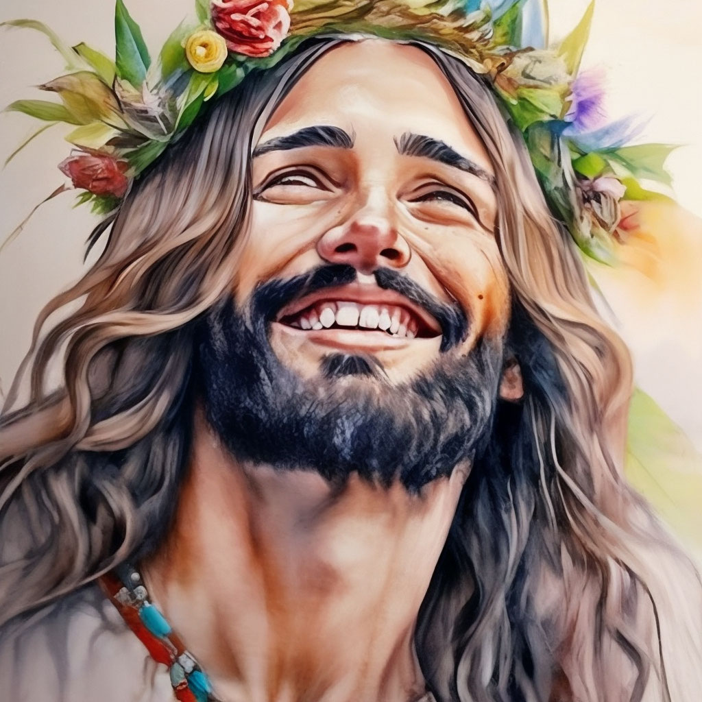 "Watercolor pensils drawing, detailed pen strokes, happy Yeshua's ...