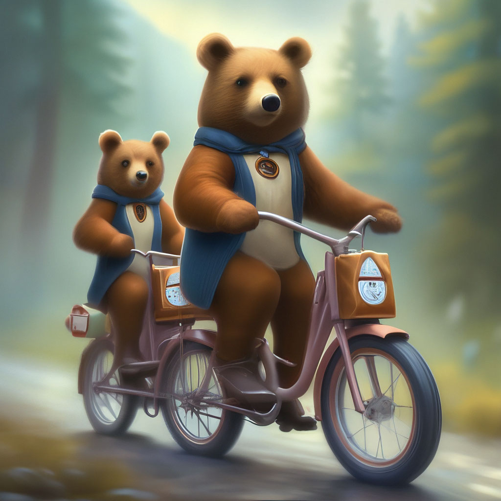 "Bears on a bicycle" — image created in Shedevrum