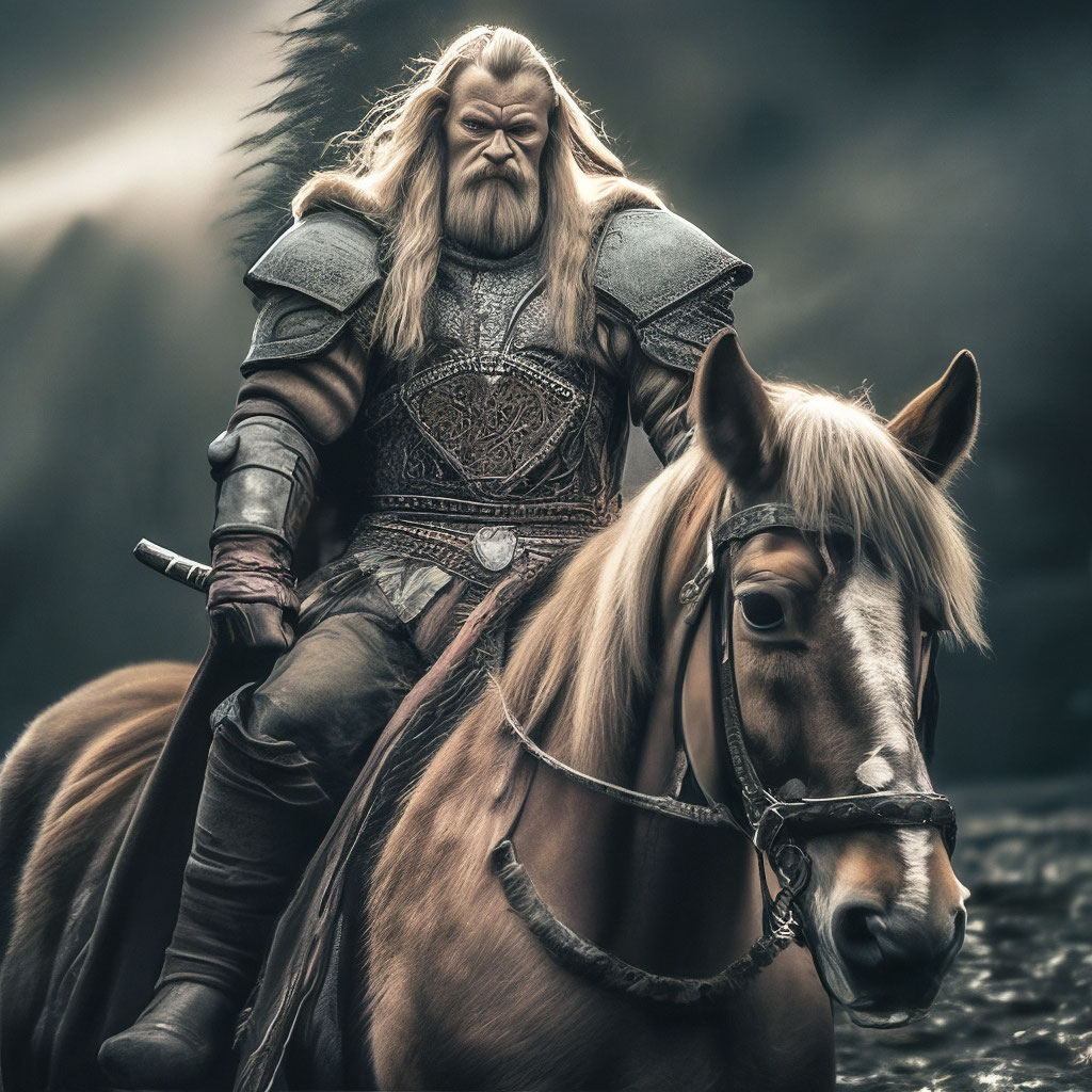 "Warrior, viking, horseman of the apocalypse" — image created in Shedevrum
