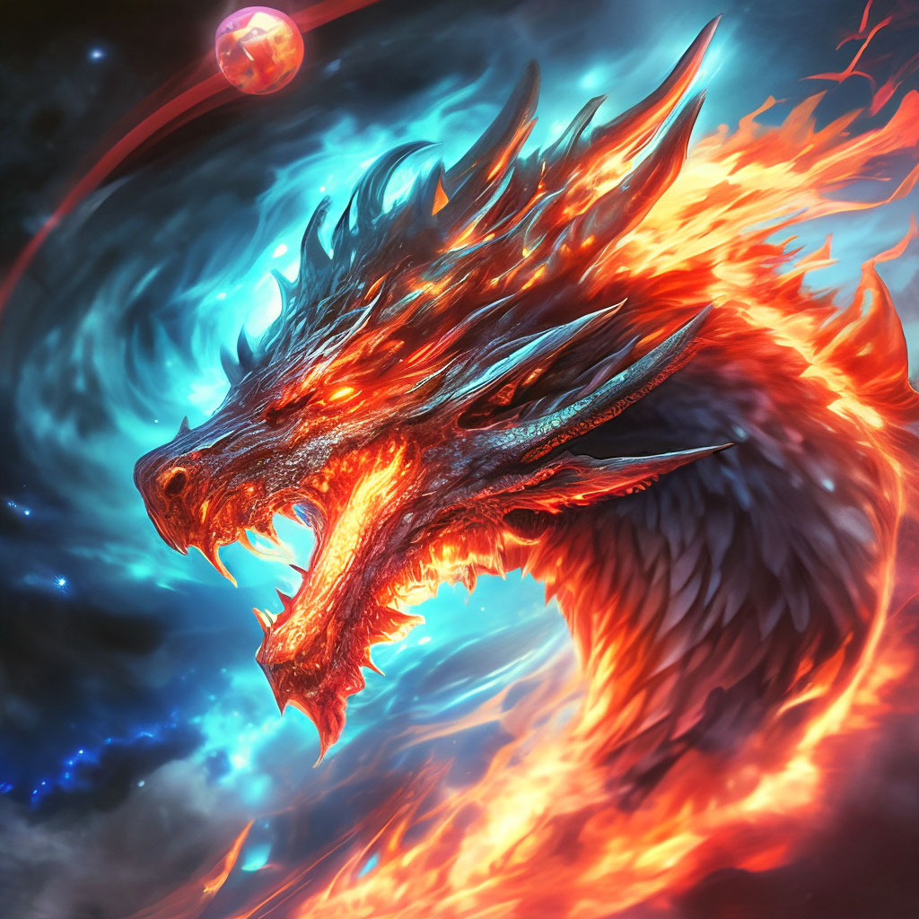 "Cosmic fire dragon" — image created in Shedevrum