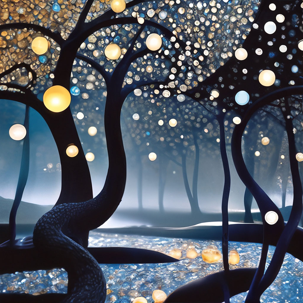 "Curved trees with precious stones instead of fruits, stars and the ...