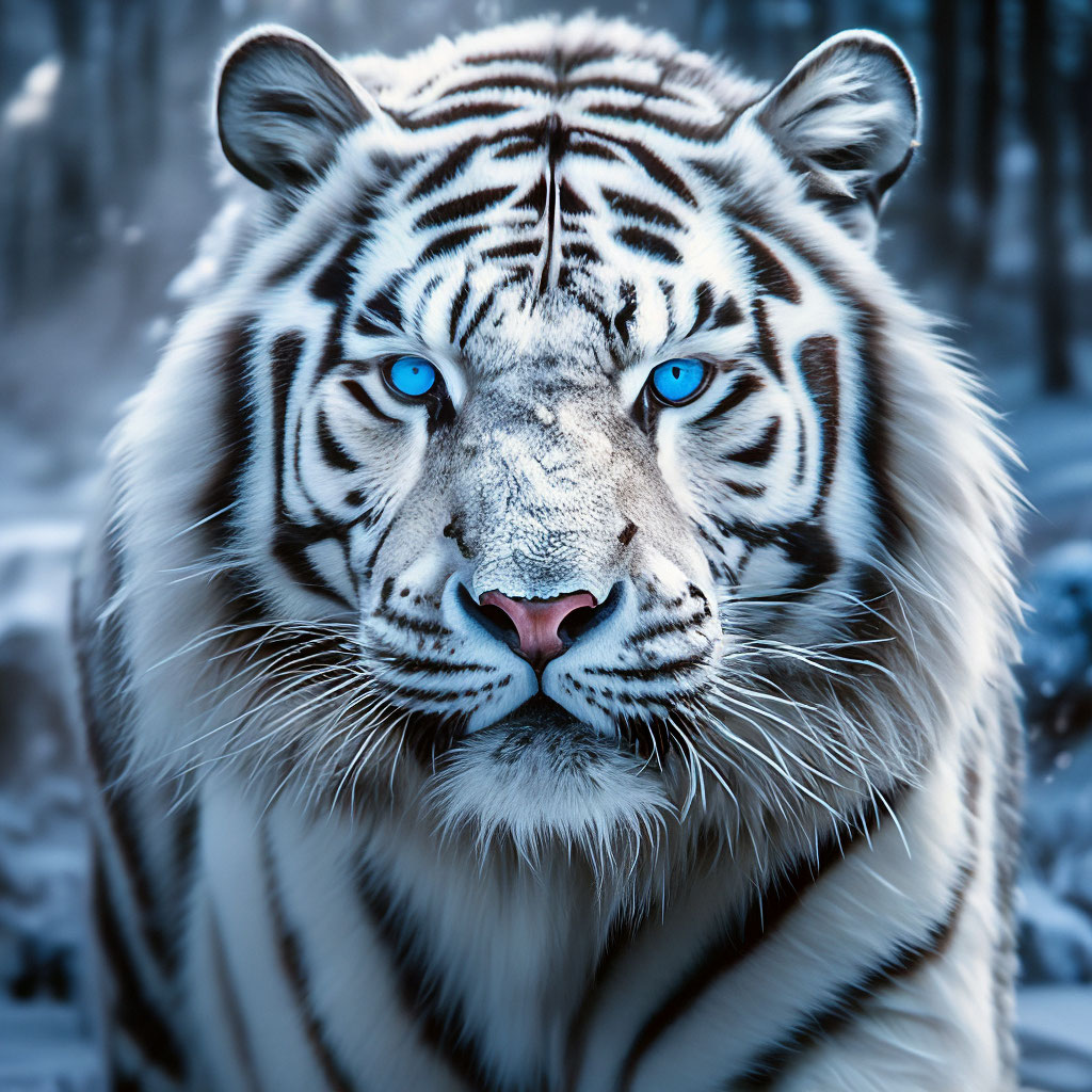 "White tiger,hyperrealism, white lion, crystal blue eyes , consists of ...