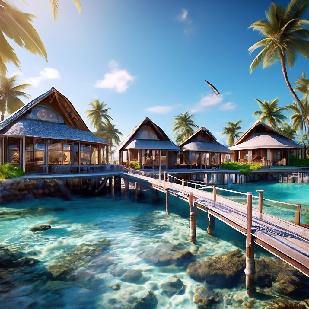 "Maldives, huts in the ocean, pier, detailed design, refined and ...