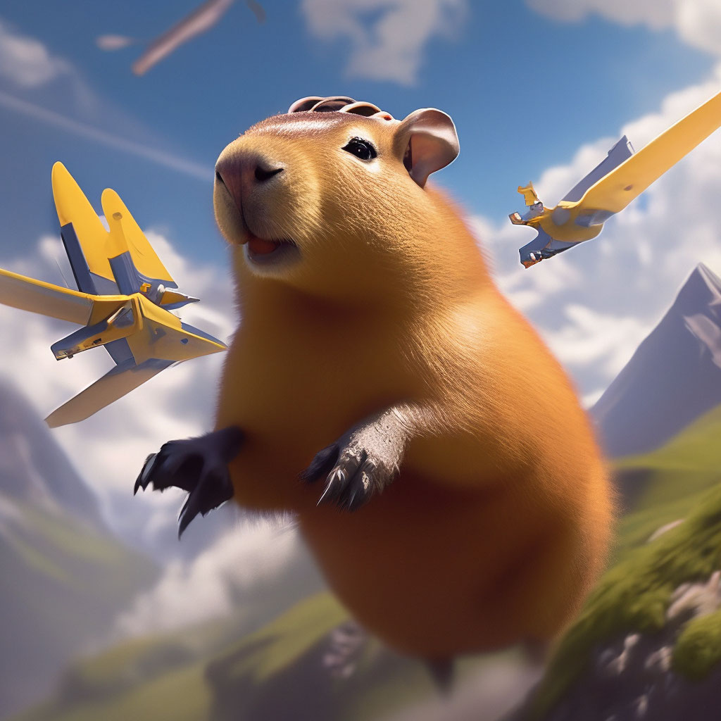"Capybara airborne" — image created in Shedevrum