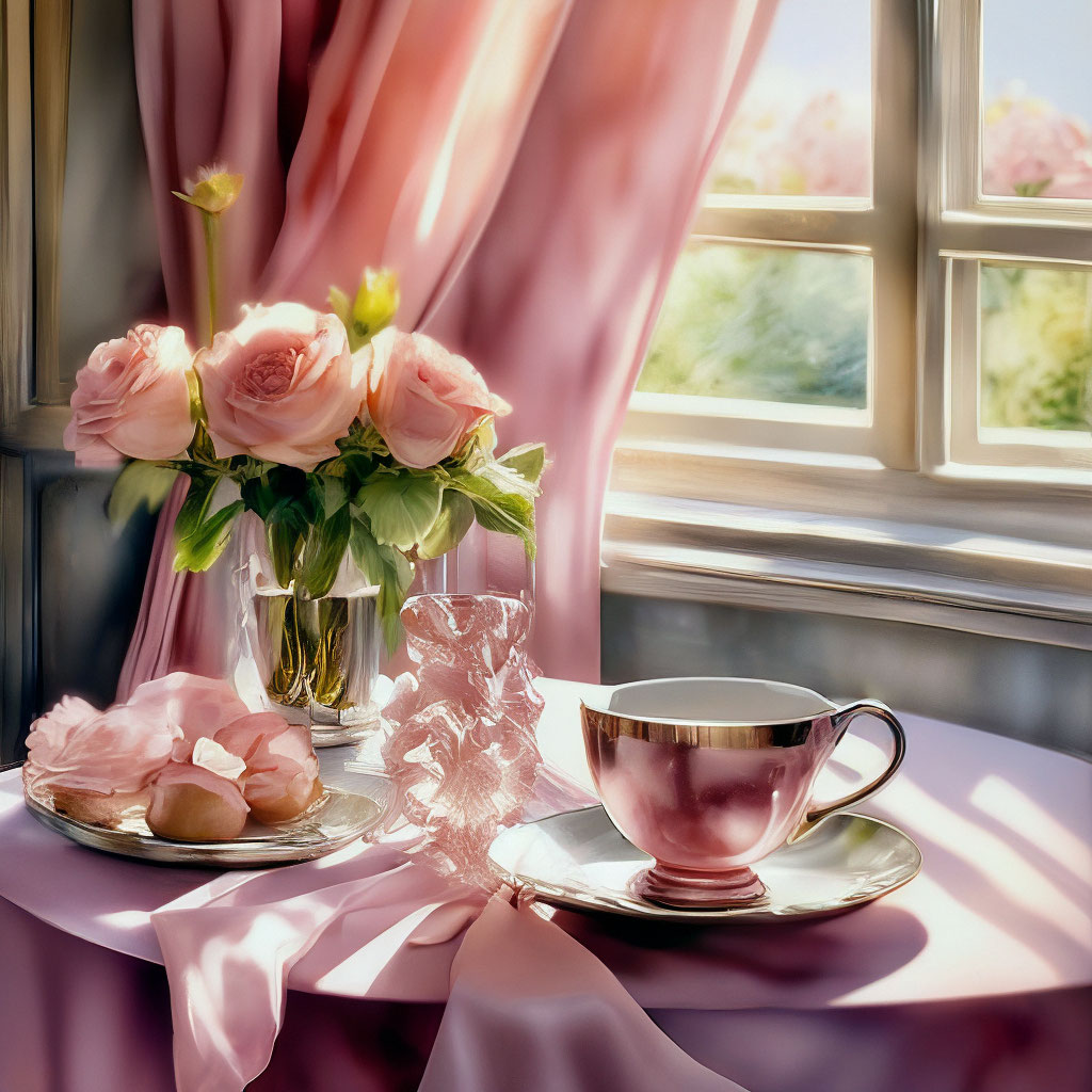 "On the table is a deep crystal rosette with rose petal jam, in the ...