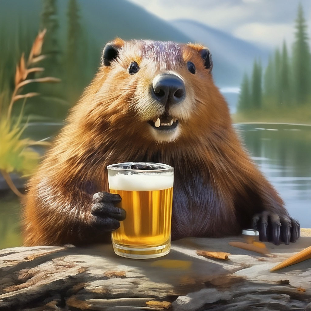 "Beaver drinks beer" — image created in Shedevrum