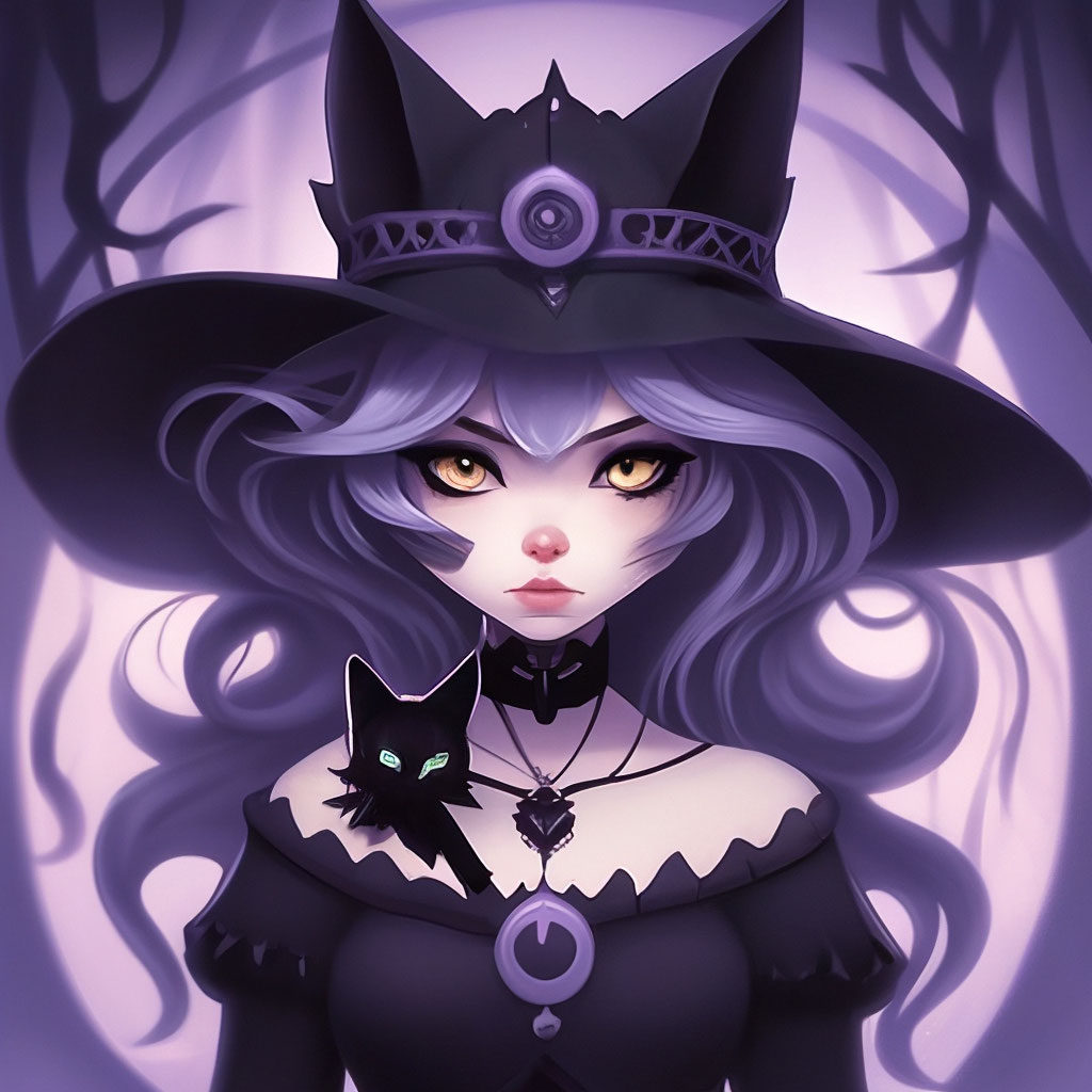 "Insidious witch cat girl, black ears and tail" — image created in ...