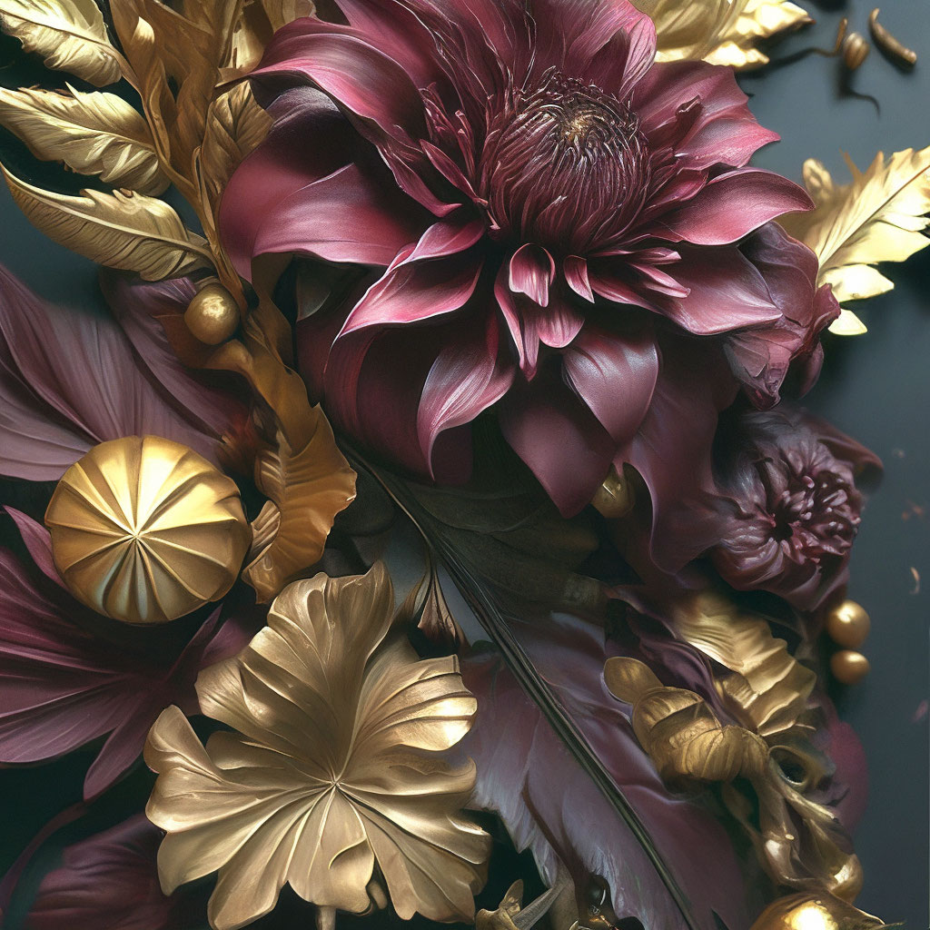 "Hera. 3d painting, dark fantasy, dark botanical, high detail, burgundy ...