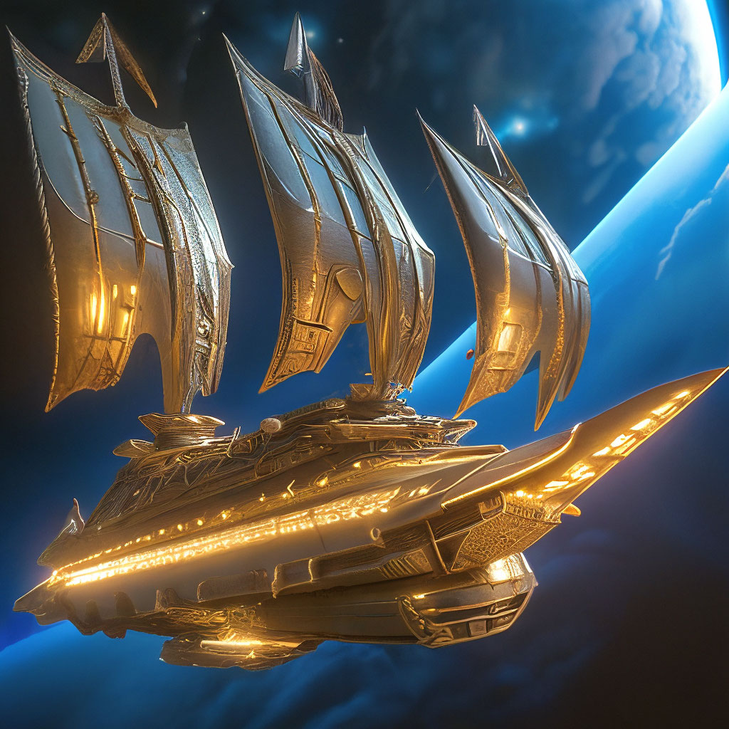 "Realistic, detailed, an ancient intergalactic space warship with huge ...
