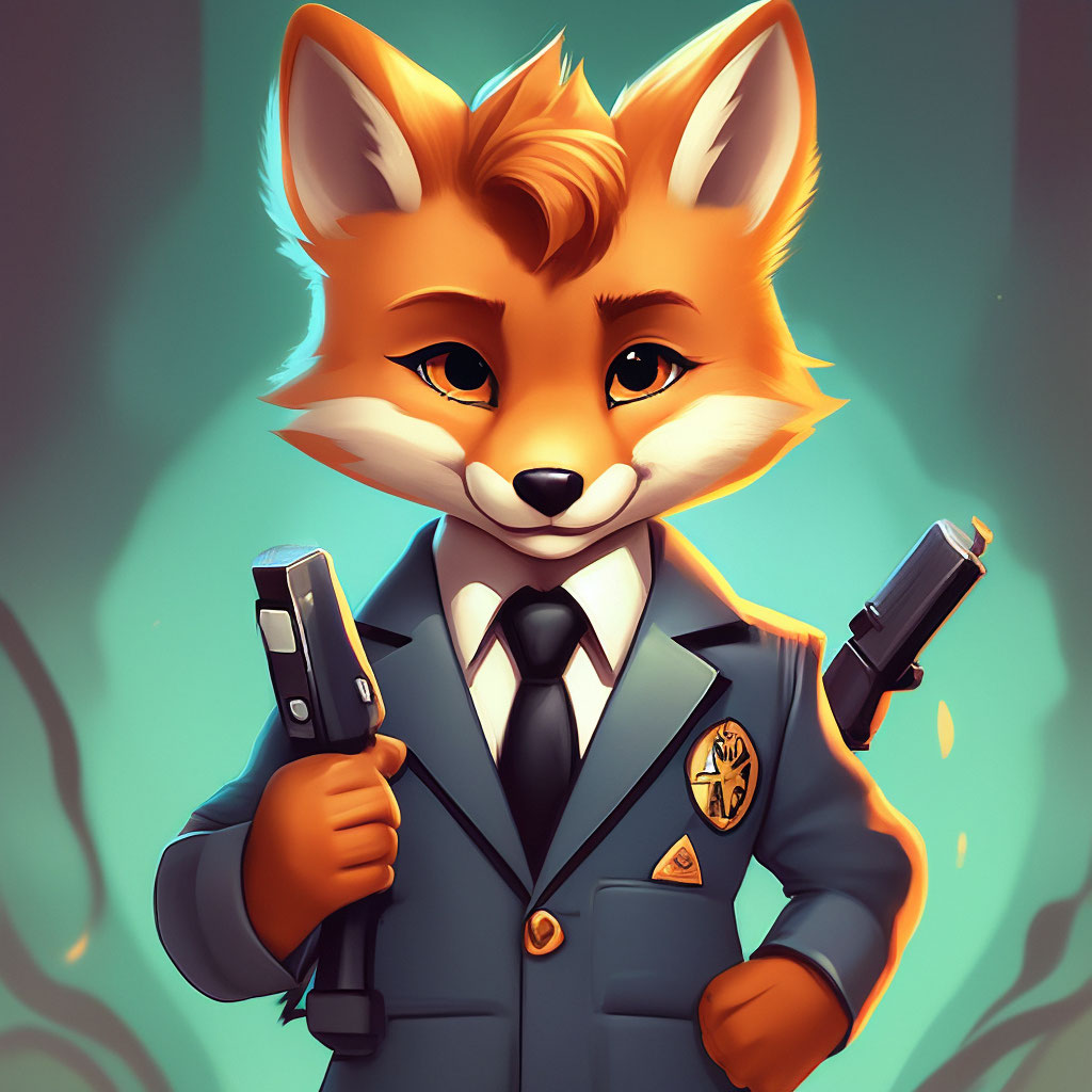 "Cartoon fox cub agent 007" — image created in Shedevrum