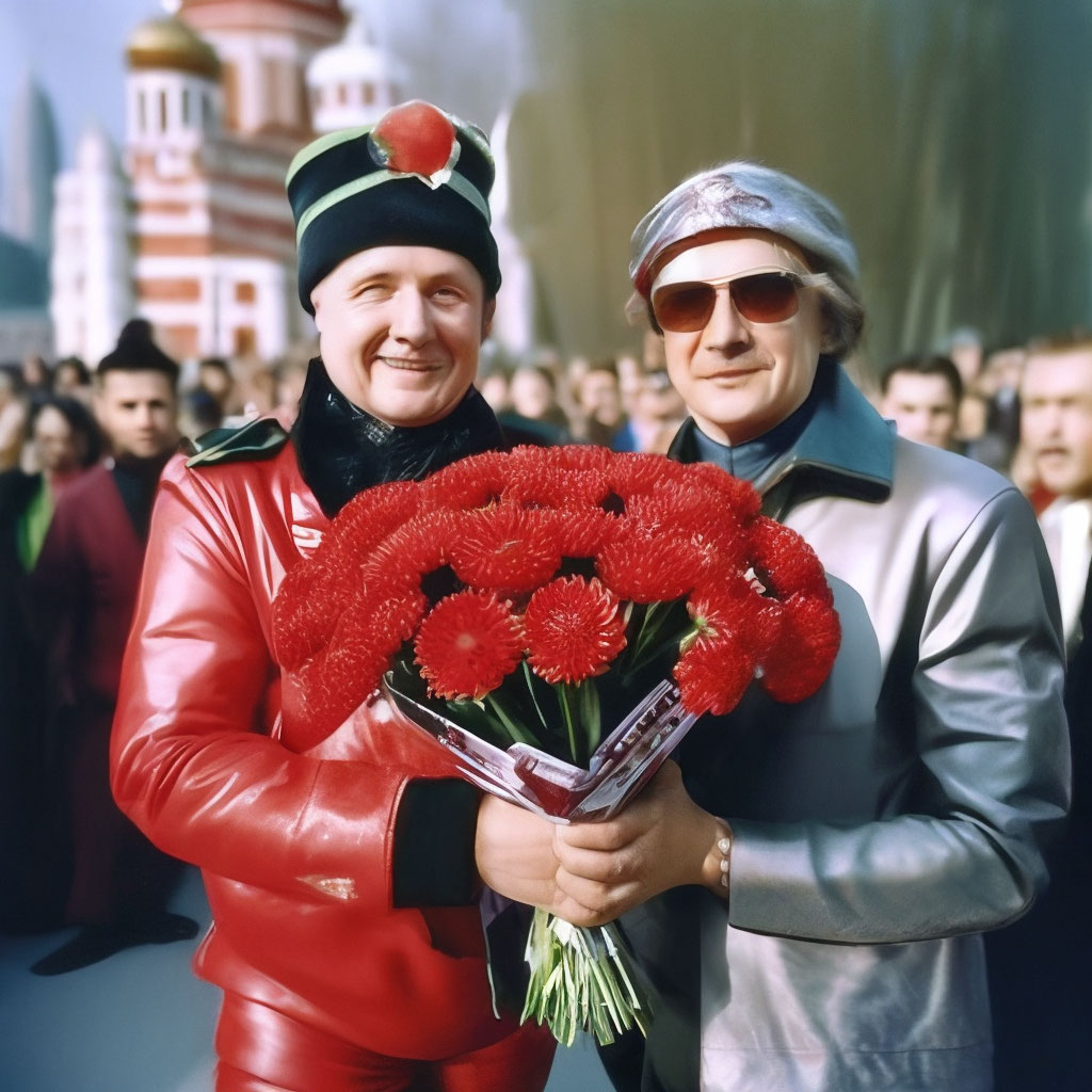 "An age-old charismatic fan in candybober hands Valery Leontiev a huge ...