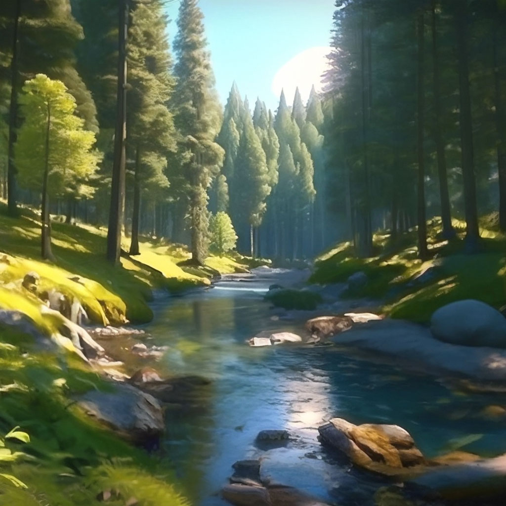 "Picturesqueness,hyperdetalism,reality, 4k, river in the forest ...