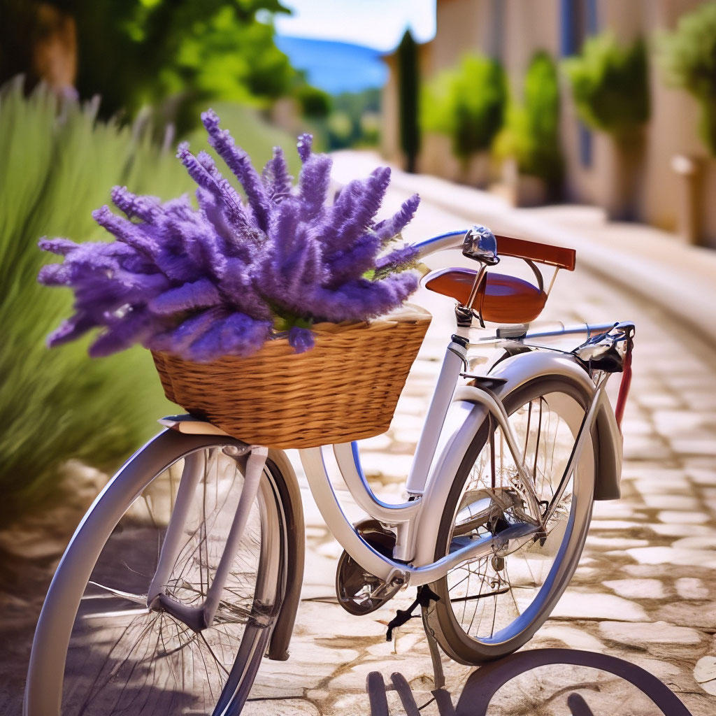 "Beautiful women's white bicycle in french provence, lavender and ...